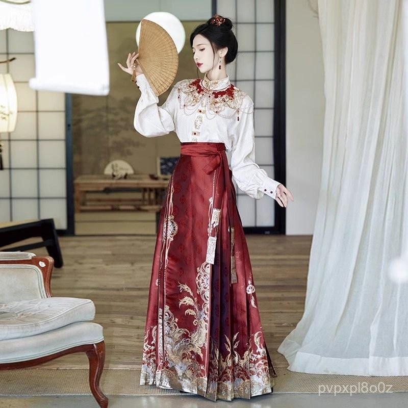 Jual Hanfu Rok Wajah Kuda Gaya Tiongkok, Setelan Pertunangan Bahu Awan ...