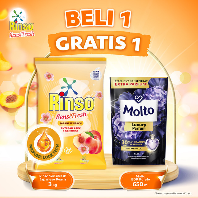 Jual Buy 1 Rinso Sensifresh Japanese Peach 3kg FREE 1 Molto EDP Purple ...