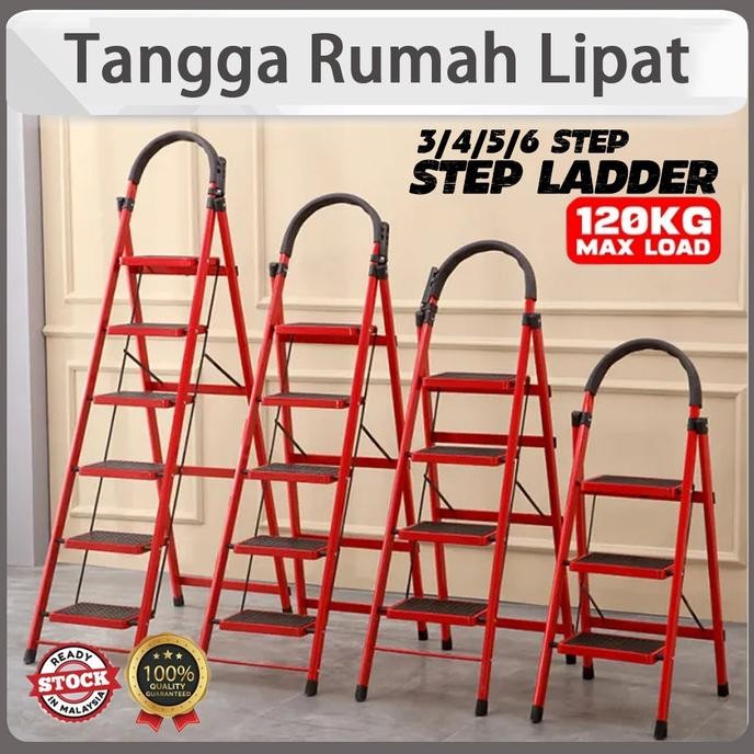 Jual Tangga Rumah Lipat Tangga Besi Lipat 2/3/4/5/6 Langkah Household Steel Ladder | Shopee ...