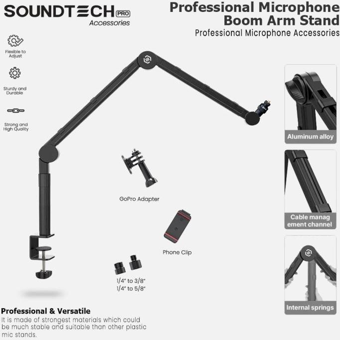 Jual SOUNDTECH Pro Boom Arm Stand 360 Rotate Heavyduty Stand Mic LED ...