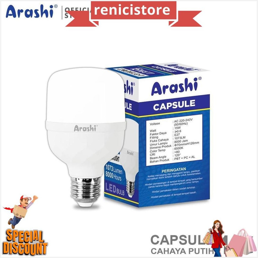 Jual Arashi Lampu Led Capsule 15 Watt Cdl - Putih Cod | Shopee Indonesia