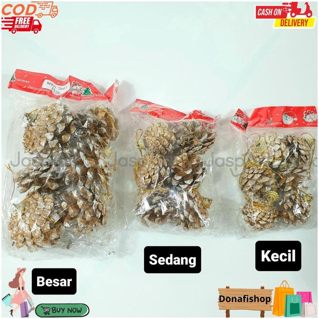 Jual Aksesoris Hiasan Pinus Isi 6 Pcs 4 5 6 Cm Gantungan Pohon Natal ...