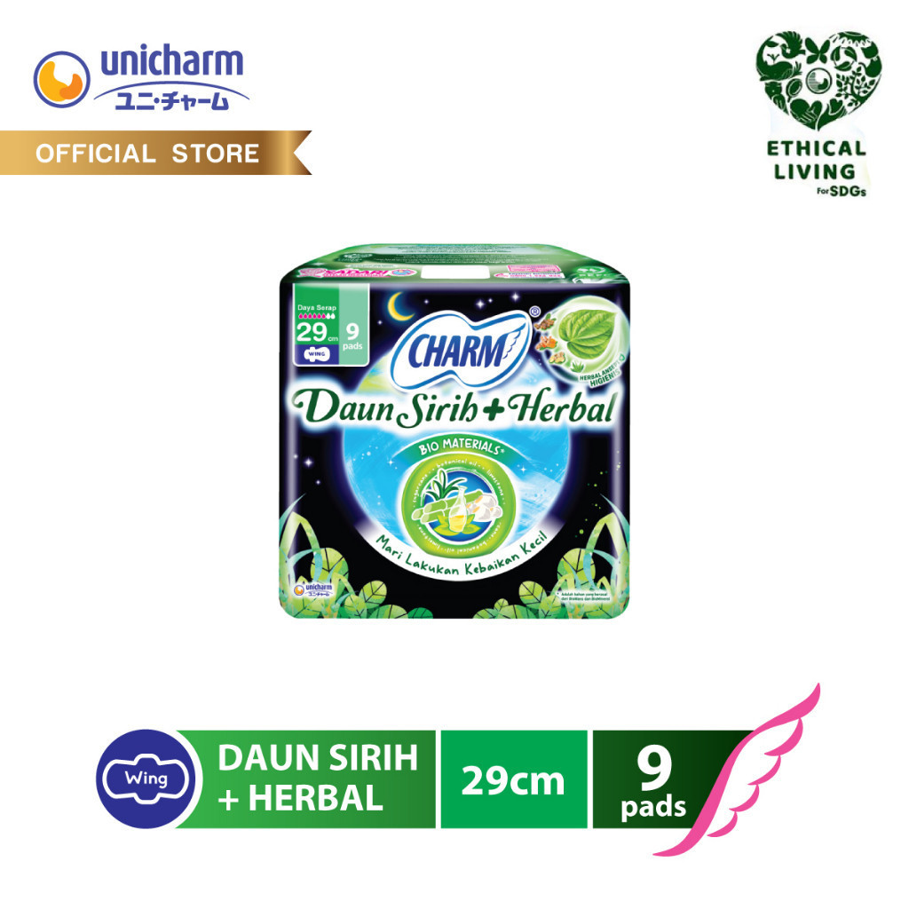 Jual Charm Pembalut Daun Sirih + Herbal Bio Material Night 29cm 9 pads | Shopee Indonesia