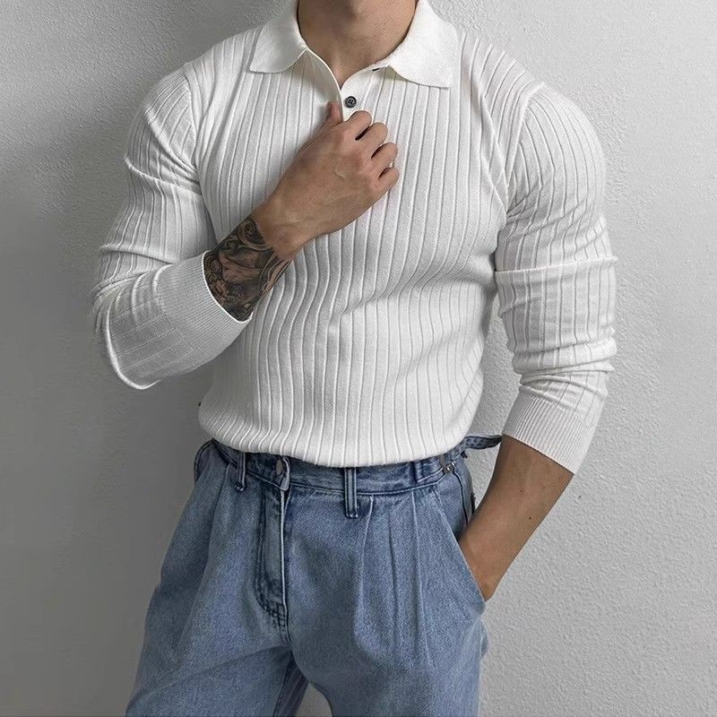 Jual polo Sweater Kerah Pria, Baju Olahraga Lengan Panjang Warna Solid ...