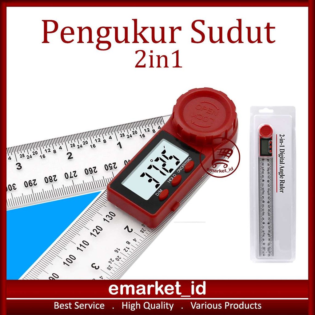 Jual EM Pengukur Sudut Digital Transparan 200-300mm 360 Derajat 2in1 AI37 / Angle Ruler / Busur ...