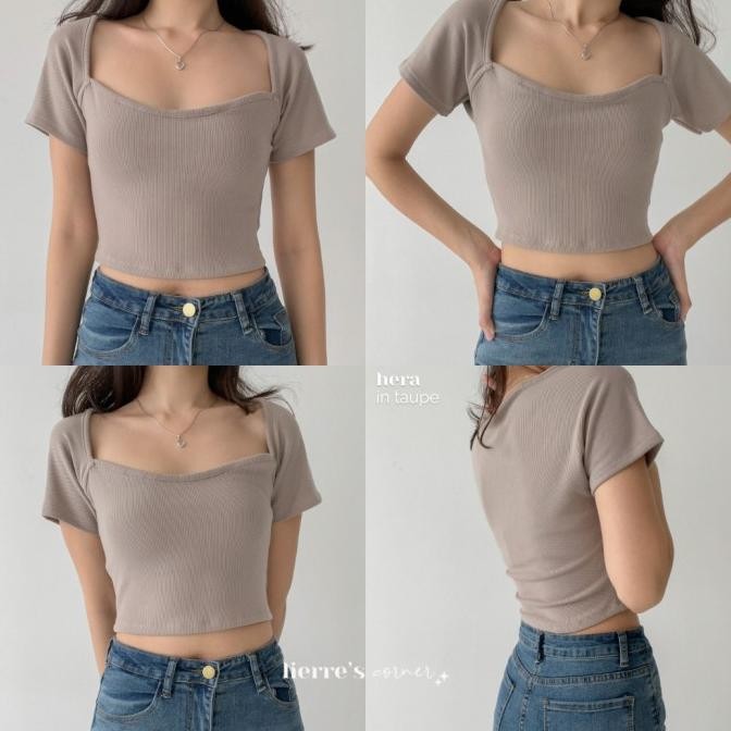 Jual HERA top - low square neck basic knit fit body crop tee JS | Shopee Indonesia