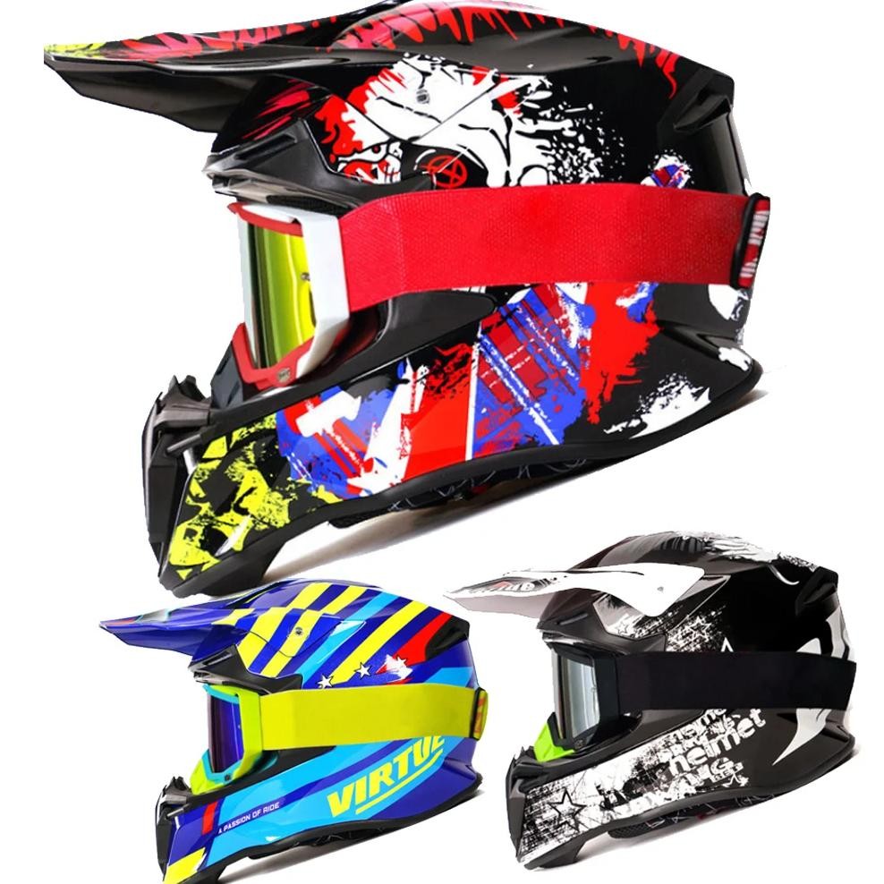 Jual safety motorcycle helmet motorcross off-road helmets with goggles ...
