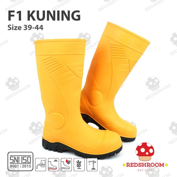 Jual Sepatu Boot Tinggi F1 Safety Kuning Toe Cap Besi Anti Slip & Air ...