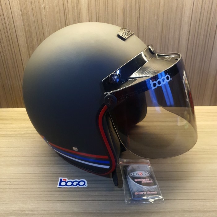Jual Helm Retro Force Kaca Bogo Flat Ori + Smart Lock System Black Doff ...