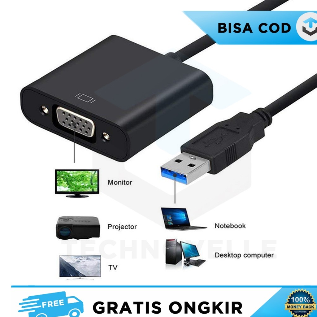 Jual KABEL KONVERTER PENGHUBUNG USB 3.0 KE VGA DISPLAY PROYEKTOR ...