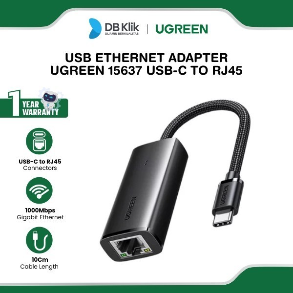 Jual Ugreen Usb Ethernet Adapter Usb-C To Rj45 1000Mbps - Black (15637 ...