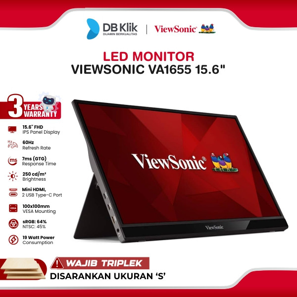 Jual VIEWSONIC LED Monitor Portable VA1655 16" IPS FHD 60Hz 7ms Built ...