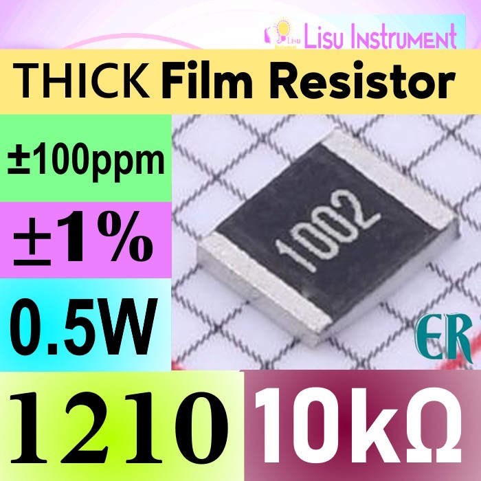 Jual 10kΩ 1210 ±1% 500mW ±100ppm/°C Thick Film Resistor SMD 10k 1002 ER ...