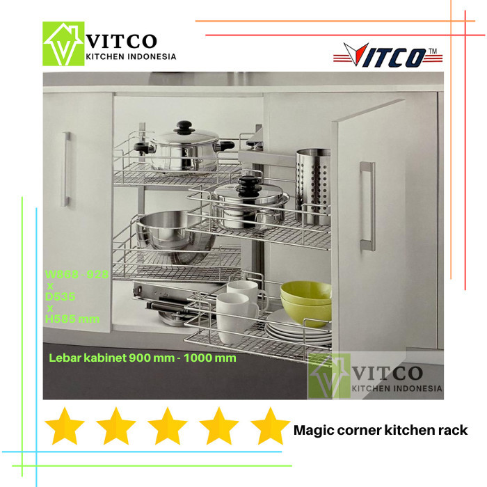 Jual Produk Ready VITCO Magic Corner Kitchen Rack/ Rak Sudut untuk Kabinet 900 - 1000 mm ...
