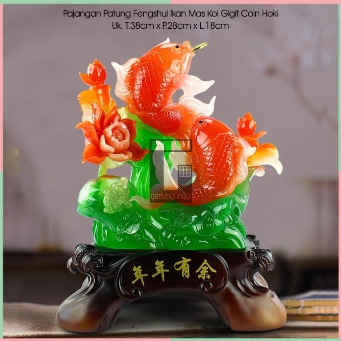 Jual LKJ Patung Feng Shui Ikan Mas Koi Koki Gigit Coin Emas Bunga ...