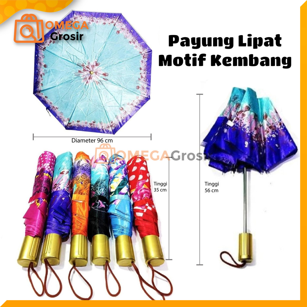 Jual OG Payung Lipat 2 Motif Kembang Bunga Random Harga Grosir Praktis ...