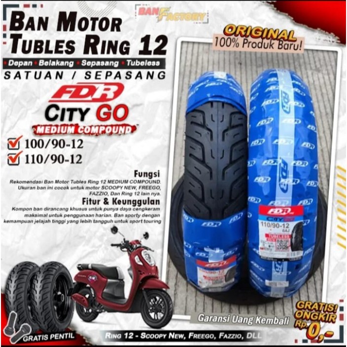 Jual Ban Motor Matic Tubles Ring 12 FDR City Go Ring 12 Ban Depan ...