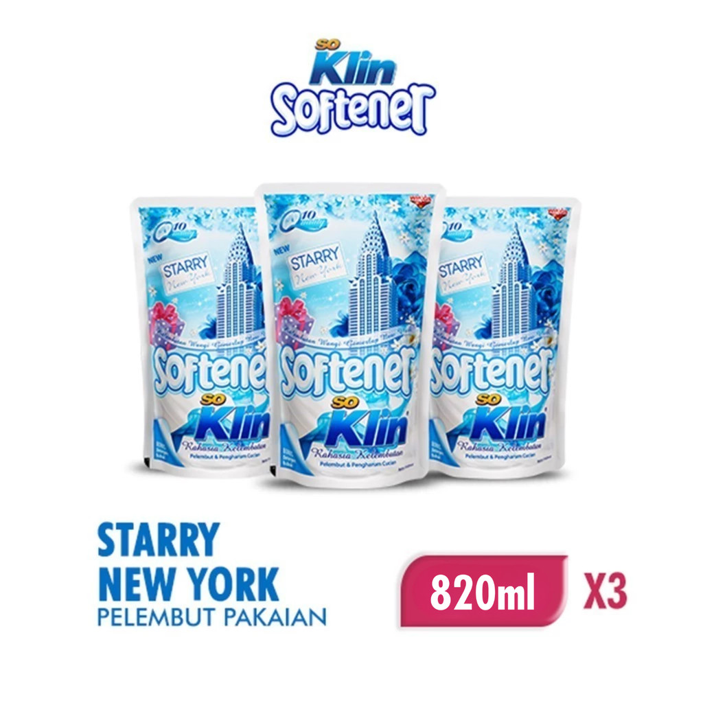Jual SoKlin Softener Pelembut dan Pewangi Pakaian Biru Starry New York Pouch 820ml x 3 pcs ...