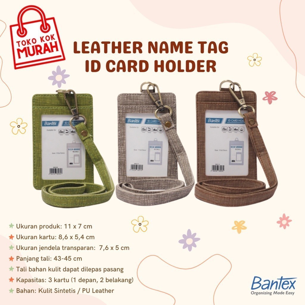 Jual Bantex Leather Name Tag ID Card Holder 8869 Kulit Sintetis Lanyard ...