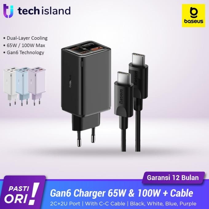 Jual Baseus Gan6 Charger 65W 100W 2C+2U 4 Port SFC PD PPS2.0 PPS with USB-C to C Cable | Shopee ...