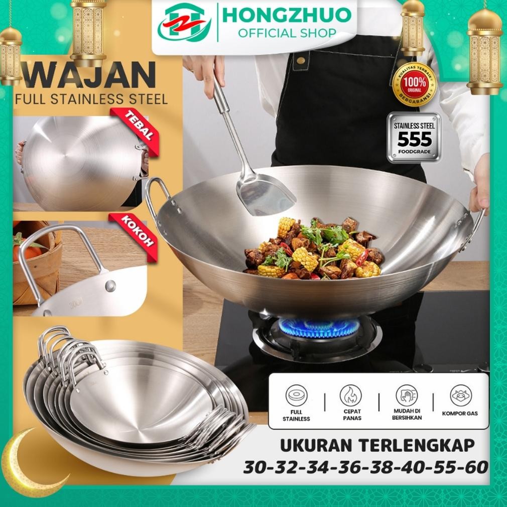 Jual PENAWARAN TERBATAS Hongzhuo Wajan Stainless 555 Tebal Kuali ...