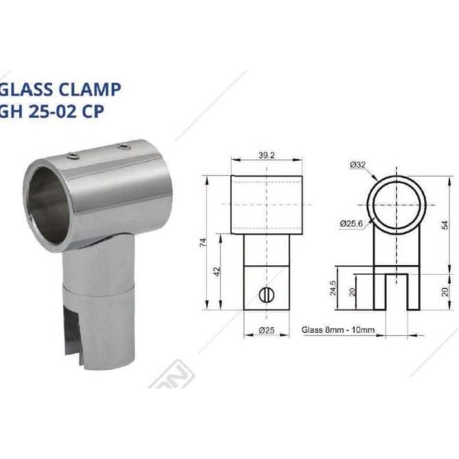 Jual Glass Clamp Dekkson Gh 25-02 Cp Klem Pipa Ke Kaca Pipa 1 Inch 25 ...