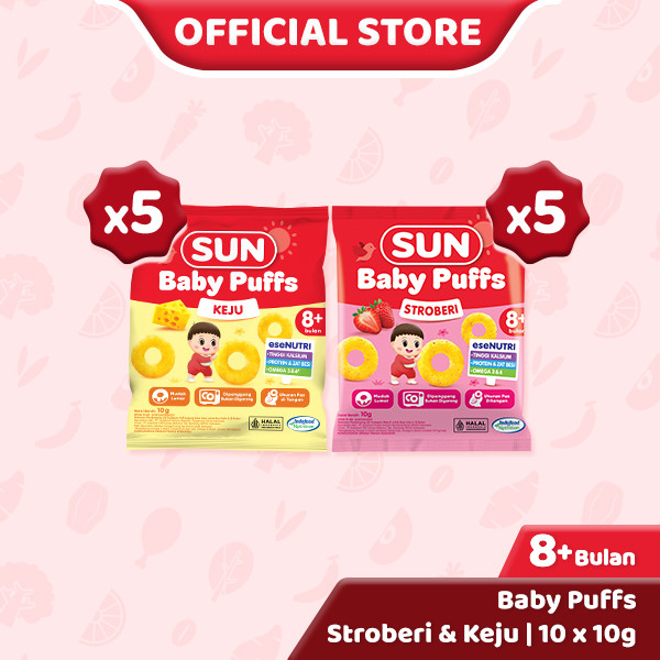 Jual Paket SUN Baby Puffs Stroberi (5pcs) & Keju (5pcs) | Shopee Indonesia