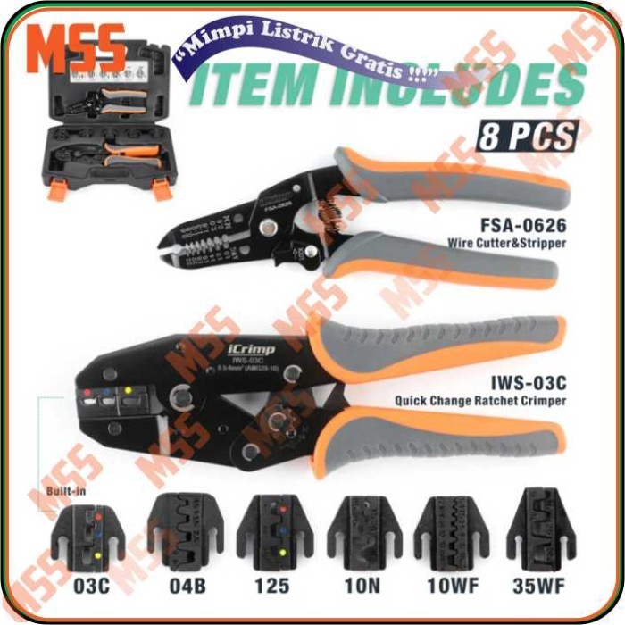 Jual IWISS 0535 QUICK CHANGE CRIMPING TOOL SET,Tang Skun 8 pcs Box Set ...