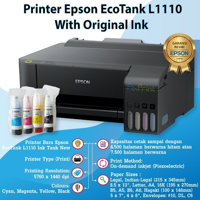 Jual Printer Epson EcoTank L1110 L 1210 Pengganti Epson L310 Print Only ...