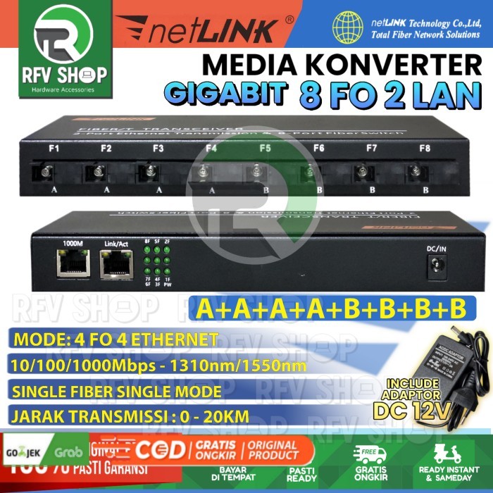 Jual TERBARU - GIGABIT MEDIA CONVERTER 8 FO 2 LAN FIBER OPTIK KONVERTER NETLINK | Shopee Indonesia