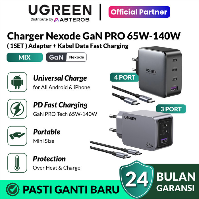 Jual Promo [ 1SET ] UGREEN Charger Nexode GaN PRO 4 Port + Cable PD 160W 140W 100W 65W Type C ...