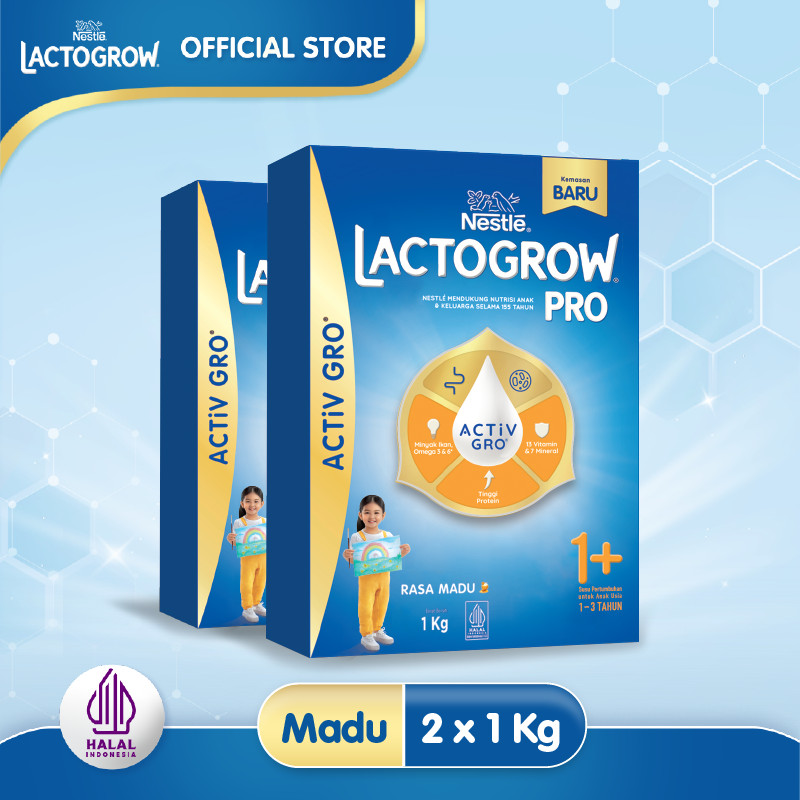 Jual Nestle LACTOGROW PRO 1+ / LACTOGROW 3 dengan ACTiVGRO Susu Madu Box - 1000g x 2 [1-3 tahun ...