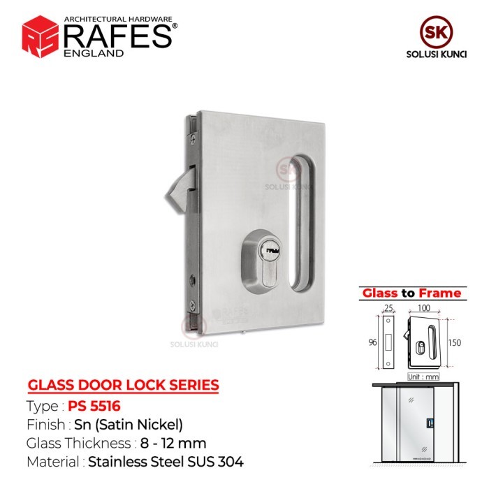 Jual Kunci Pintu Kaca Sliding Stainless Steel SUS 304 RAFES Single PS 5516 | Shopee Indonesia