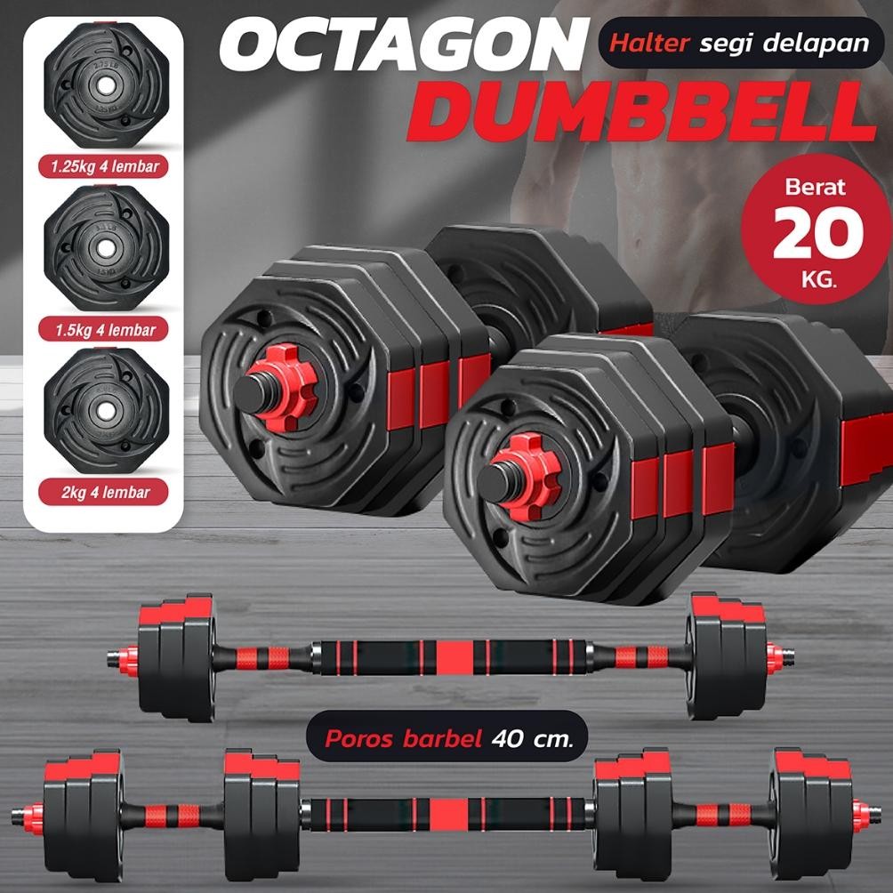 Jual Dumbbell barbell Set 20Kg Alat Olahraga Beban Angkat Besi | Shopee Indonesia