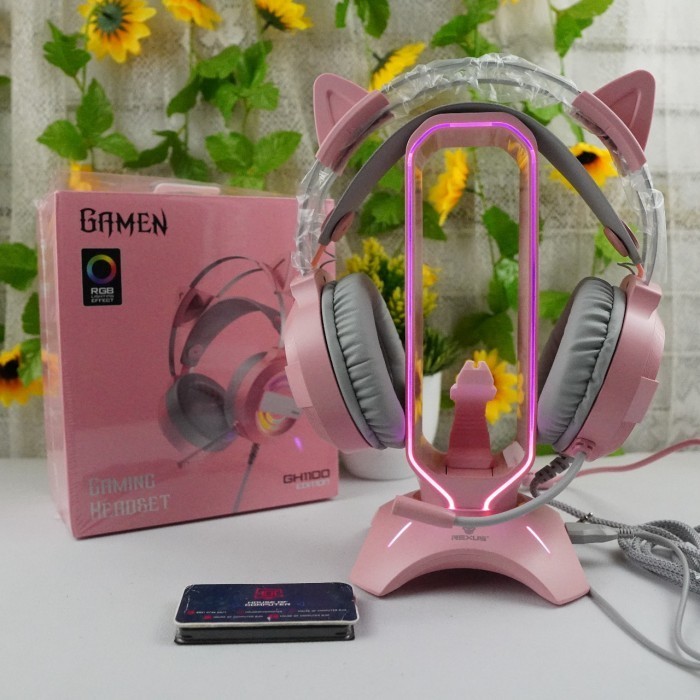 Jual HEADSET GAMING GAMEN GH1100 PINK RGB WITH CAT EAR ( KUPING KUCING ...