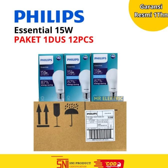 Jual PAKET 1DUS Lampu Philips Essential 5W 7W 9W 13W 15W Lampu LED Bohlam Cahaya Putih 6500K SNI ...