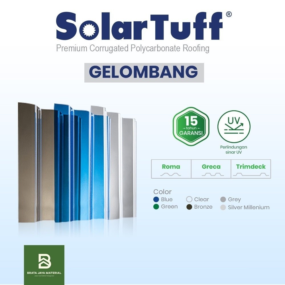 Jual Atap Polycarbonate Solartuff Roma Bulat 0.8mm Gelombang Solar Tuff ...