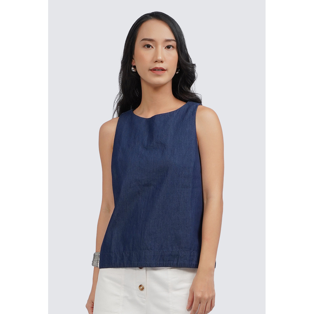 Jual Et Cetera Sleeveless Chambray Top DARK BLUE | Shopee Indonesia