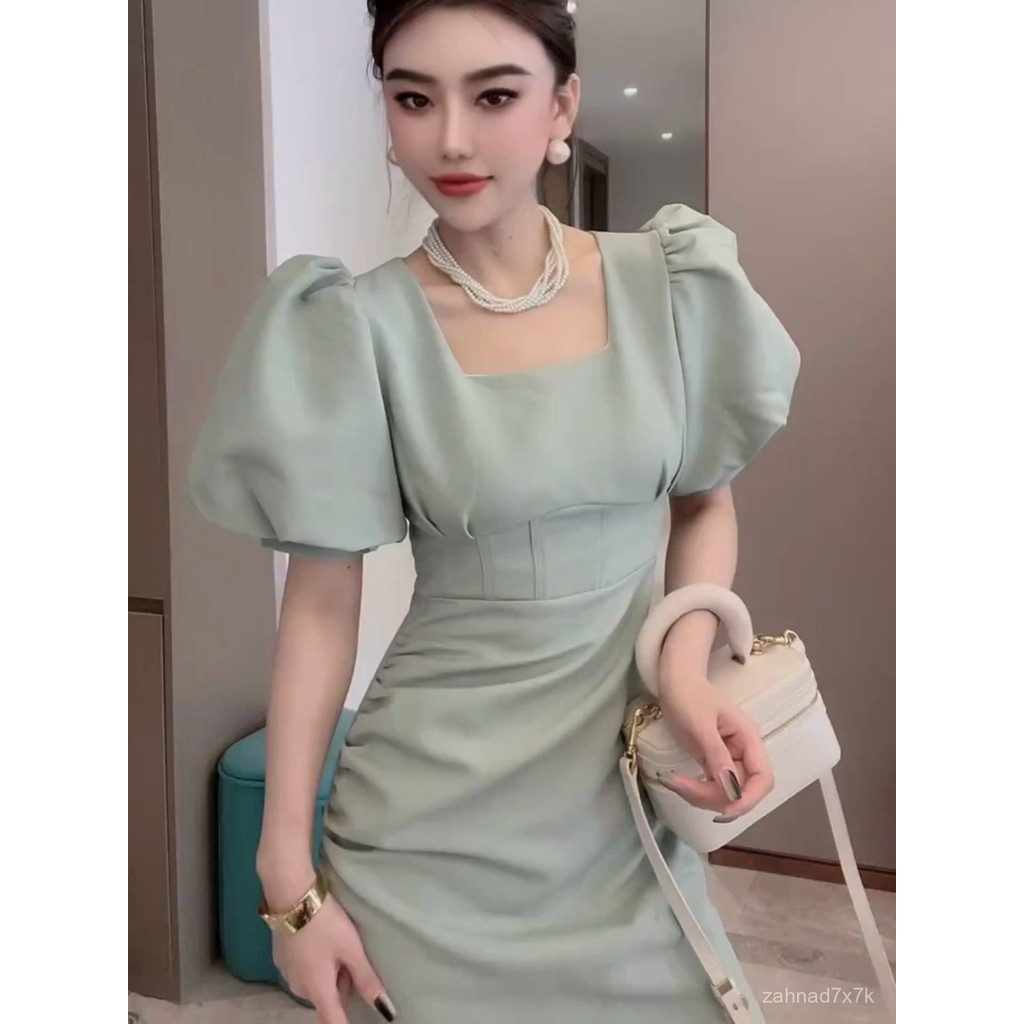 Jual Gaun Lengan Puff Kerah Persegi Panjang Ala Korea | Shopee Indonesia