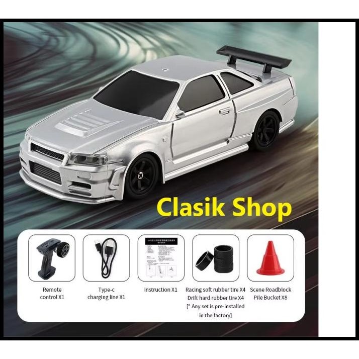 Jual TERBARU 2.4G RC DRIFT CAR 1/43 NISSAN SKYLINE R34 4WD REMOTE ...