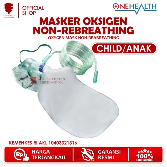 Jual Masker Oksigen Non Rebreathing Anak OneHealth Oxygen Mask Child ...
