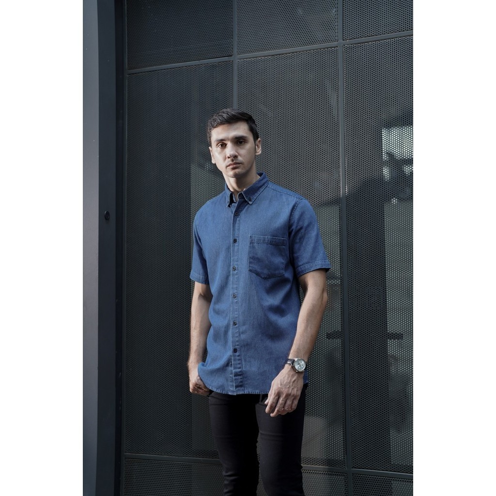 Jual NEW PROMO HL MEN Denim Shirt - Dark | Shopee Indonesia