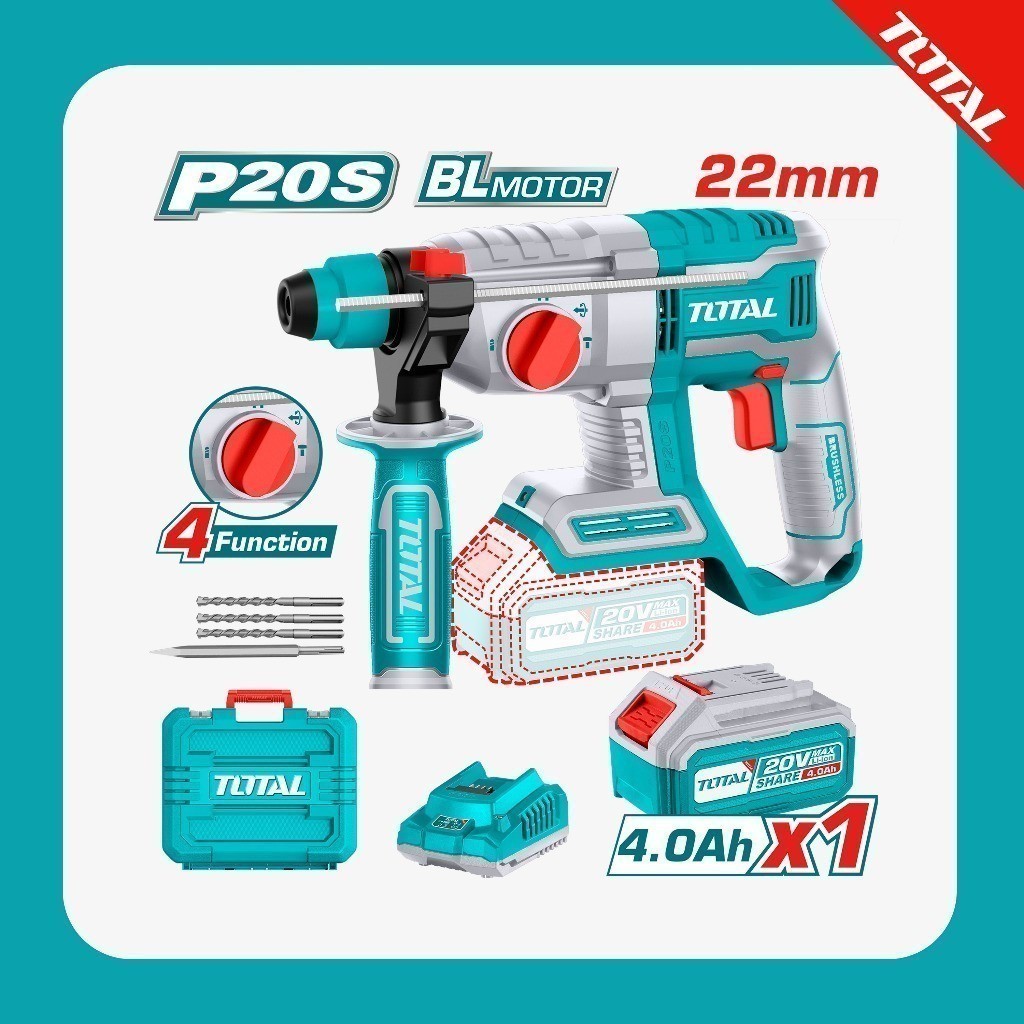 Jual TOTAL Bor Hammer Baterai / Lithium Ion Rotary Hammer TRHLI202081 ...