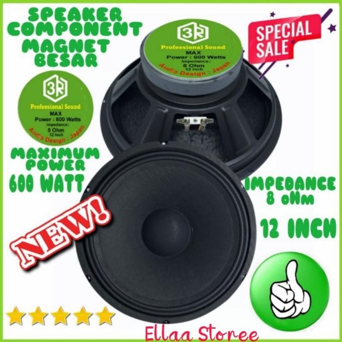 Jual Speaker Component 3R 12 Inch Hitam Woofer Magnet Besar 600 Watt 8 Ohm Terlaris | Shopee ...