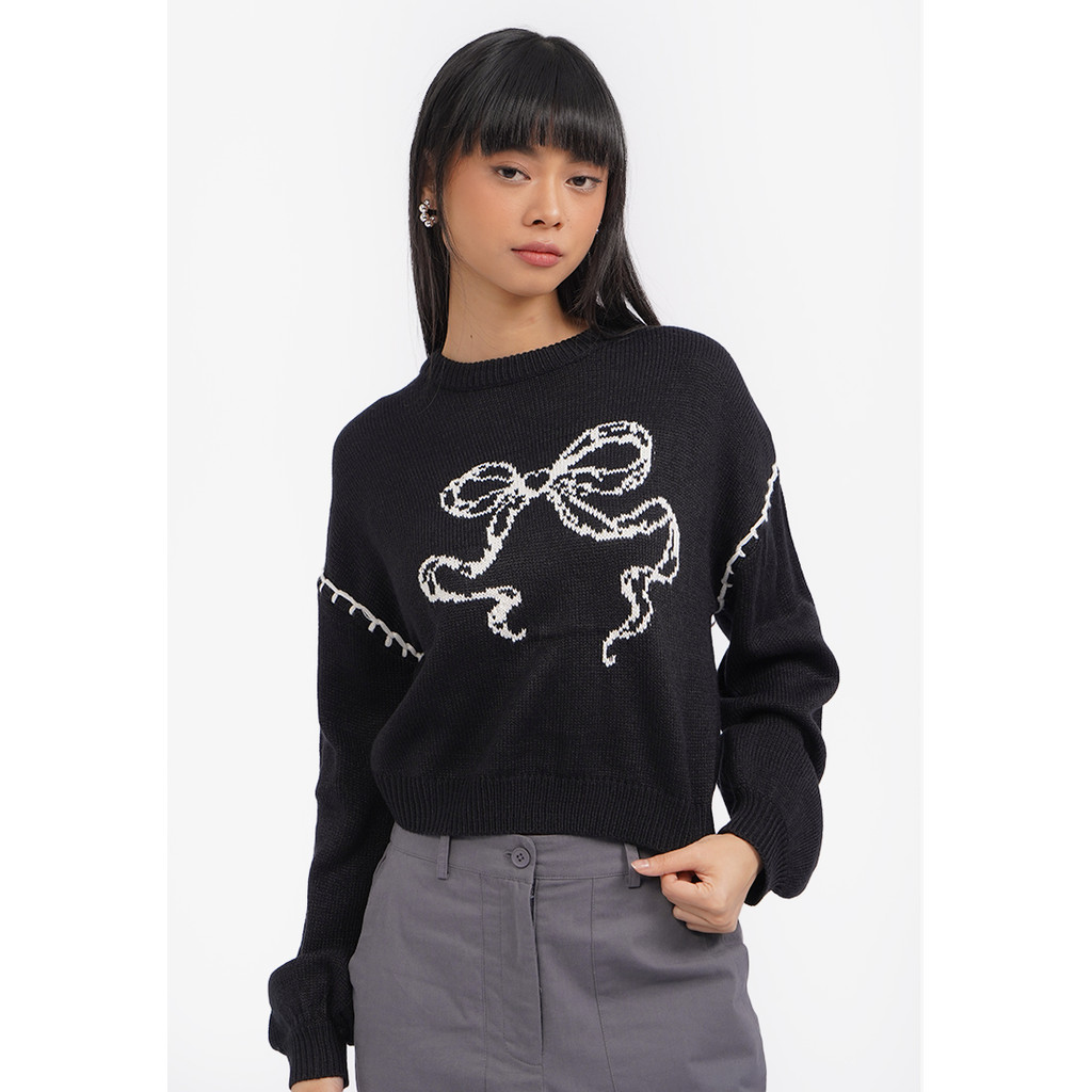 Jual COLORBOX Blanket Stitch Long Sleeve Sweater Black | Shopee Indonesia