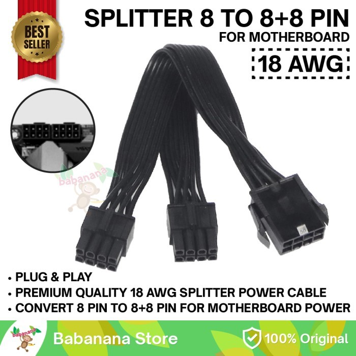 Jual kabel splitter 8 pin cpu to dual 4+4pin motherboard cabang cable ...
