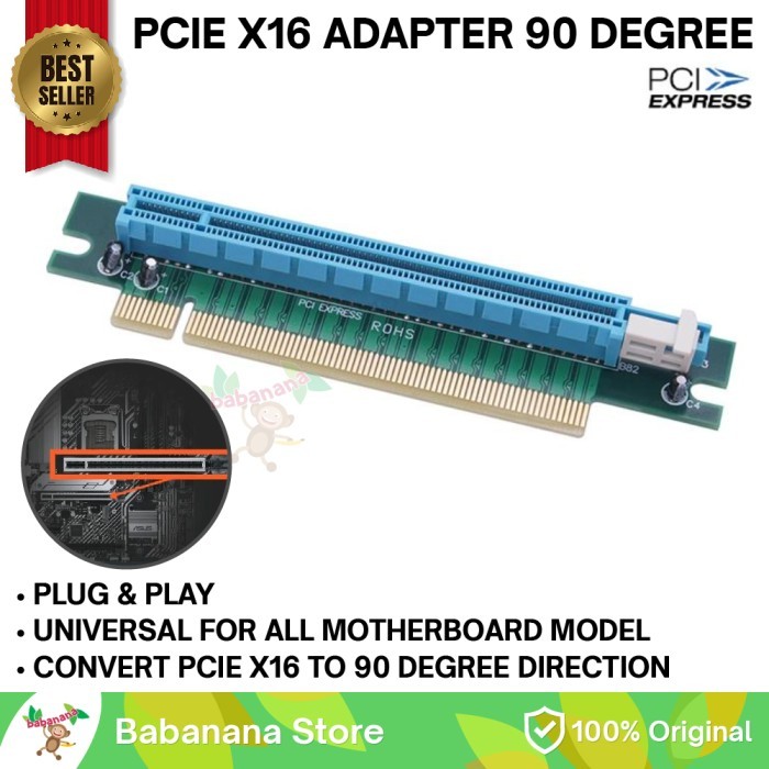 Jual PCIE 16X pci-e pci e adapter riser angle 90 degree siku converter ...