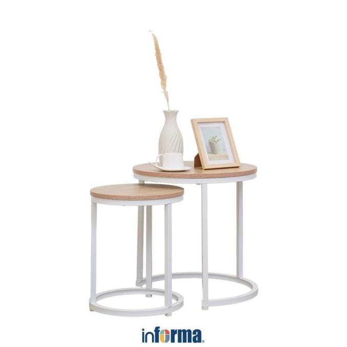 Jual Informa Set 2 Pcs Joel Meja Tamu & Meja Sisi Round - Cokelat Oak ...