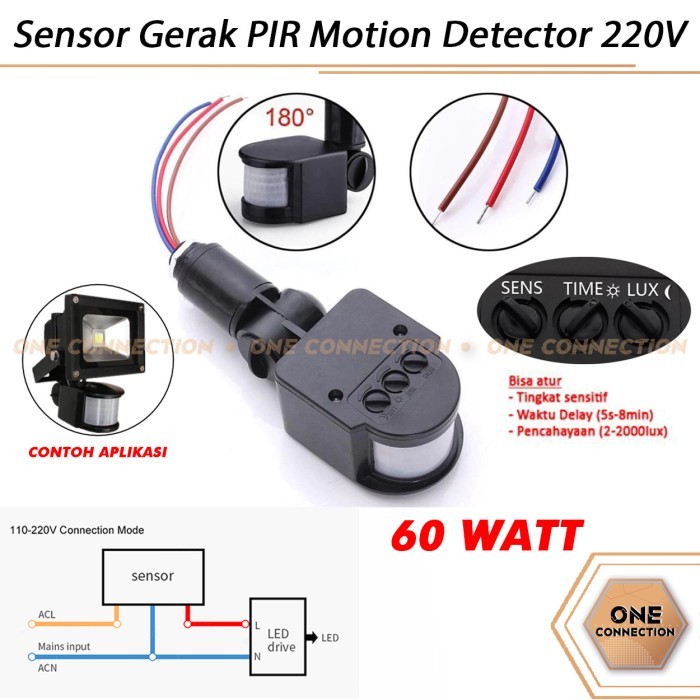 Jual Sensor Gerak PIR Motion Sensor Detector 220V Rotateable with Lux ...