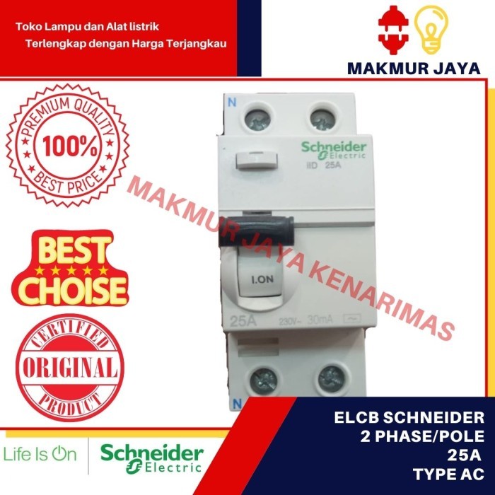 Jual Langsung Co Bossku Elcb/Rccb Schneider 2 Phase 2 Pole 30Ma 25A ...